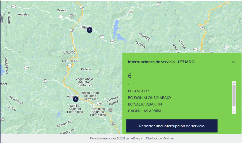 Sin luz varios barrios de Utuado y la región central